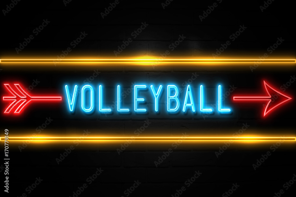 Volleyball - fluorescent Neon Sign on brickwall Front view Stock ...