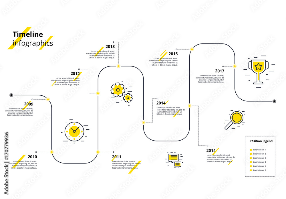Zigzag Timeline Infographic Layout in Yellow and Black Stock Template | Adobe Stock