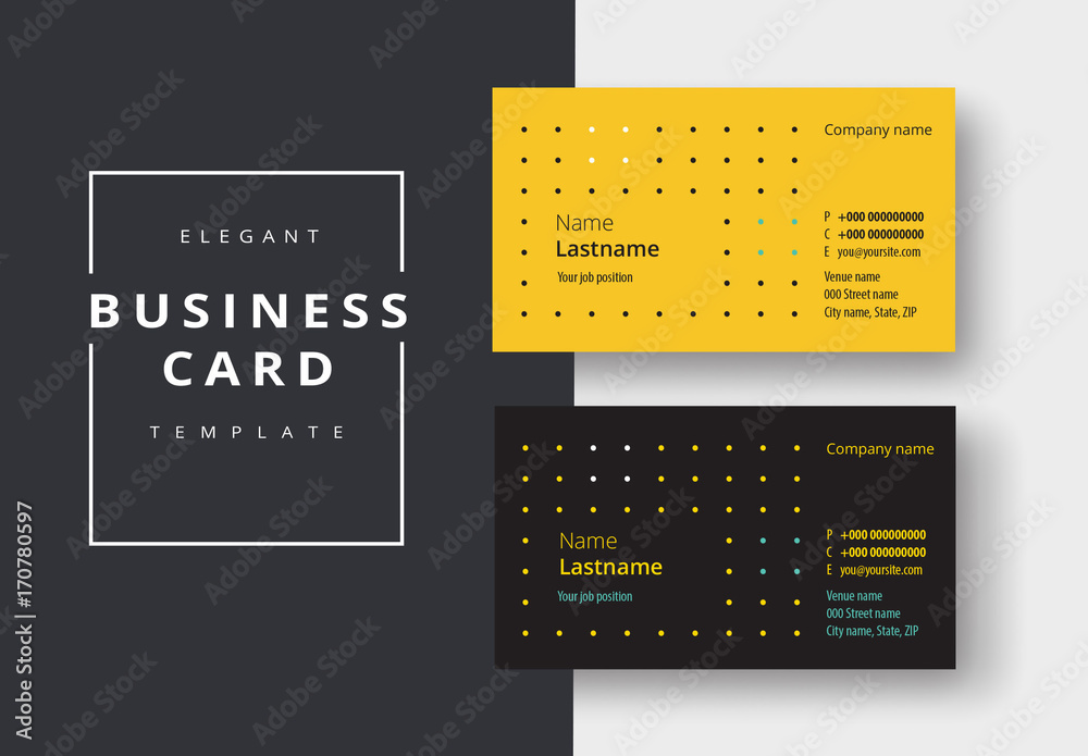 Business Card Layout in Black and Yellow Stock Template | Adobe Stock