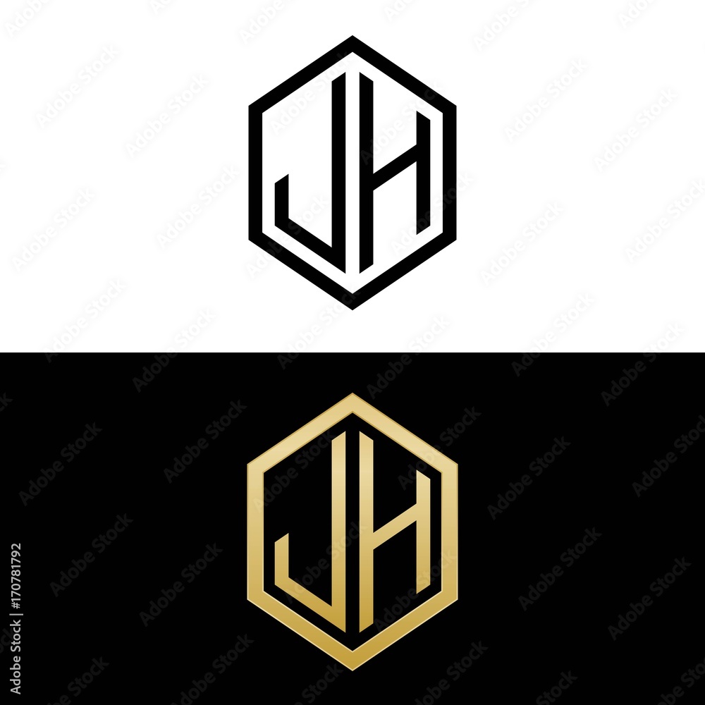 initial letters logo jh black and gold monogram hexagon shape vector ...