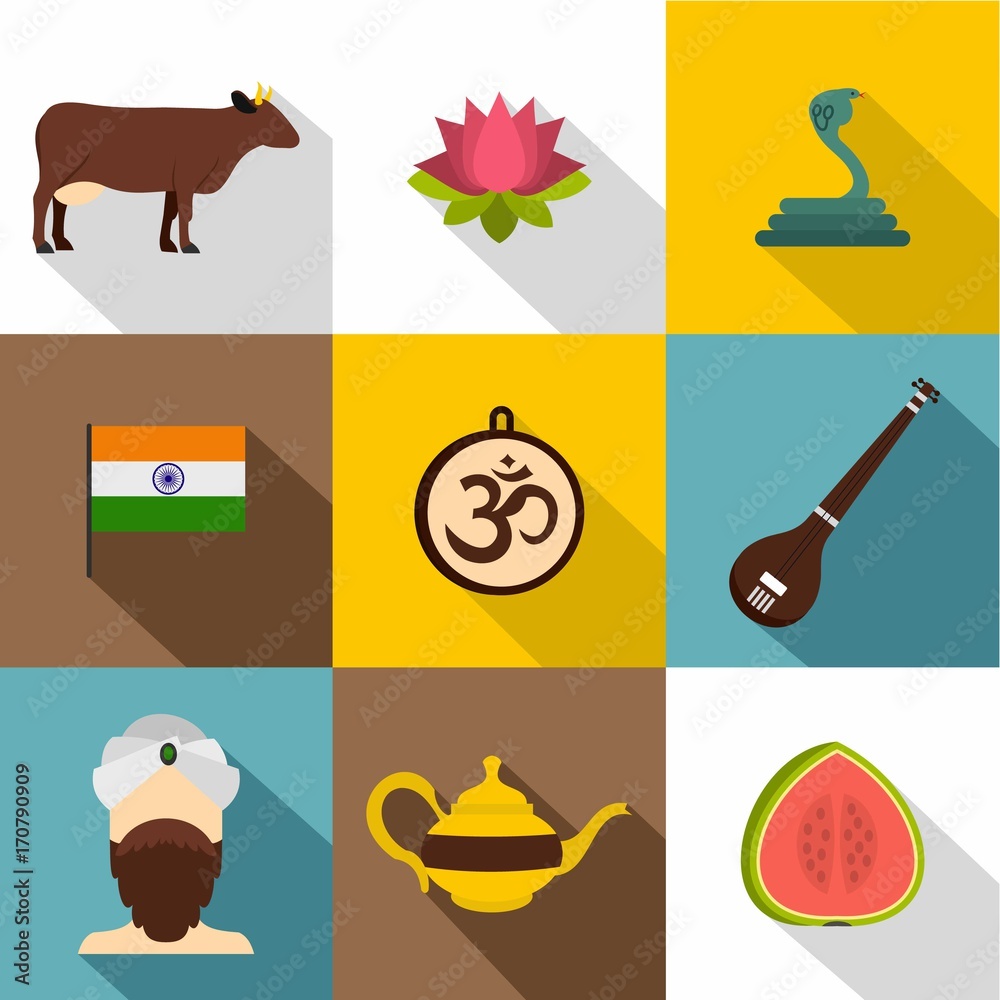 Landmarks of India icon set, flat style Stock Vector | Adobe Stock