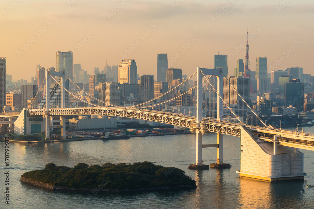 Tokyo Tower and Rainbow Bridge in Japan Stock Photo | Adobe Stock