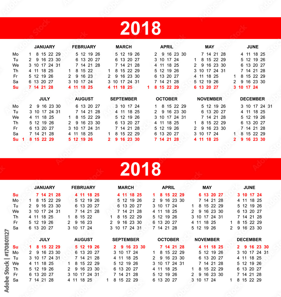 European and USA calendar grid in vector Stock Vector | Adobe Stock