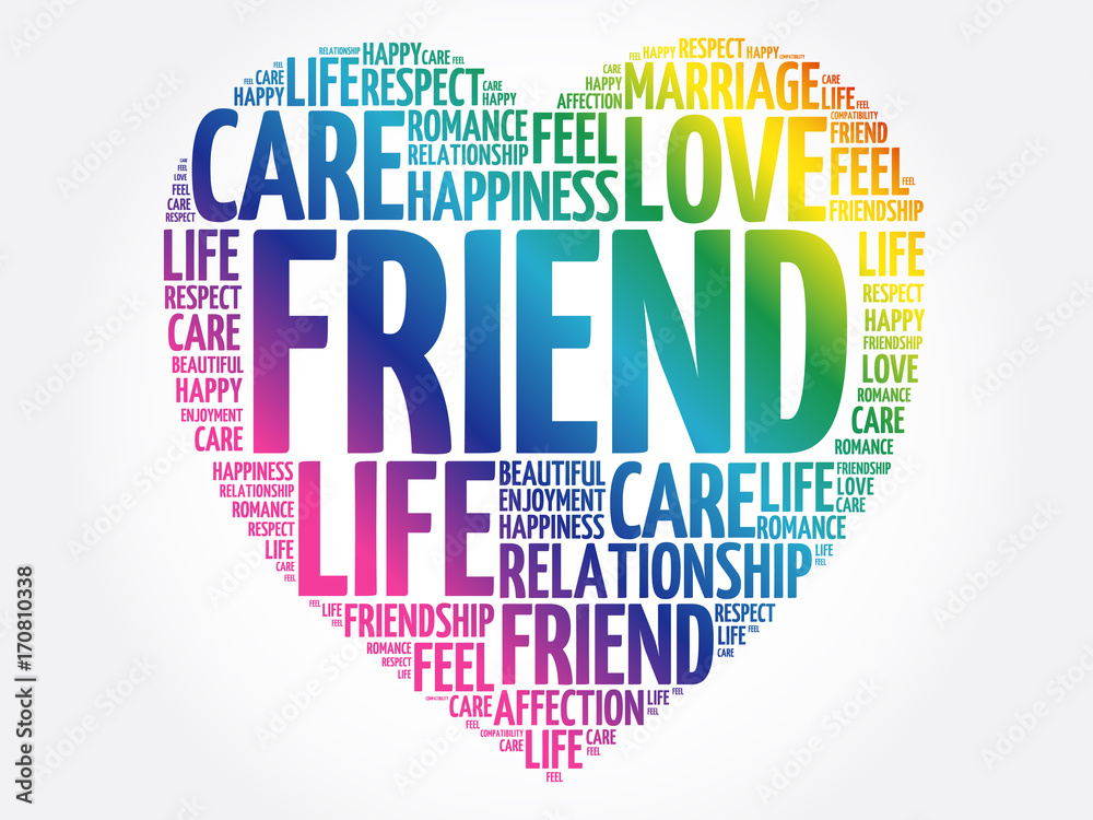 Friend word cloud collage, heart concept background Stock Vector ...