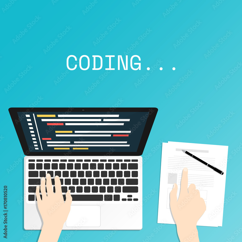 programmer coding binary computer hand top view flat vector Stock ...