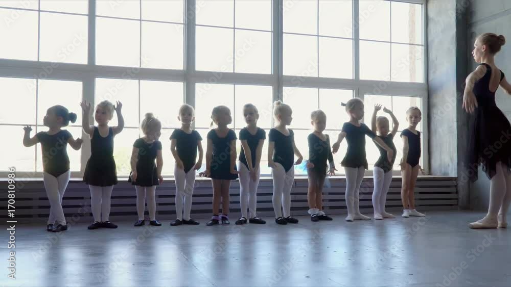 Lovely girls dance at ballet school. Teachers show how to dance to ...