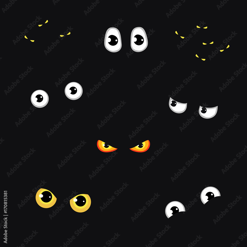 Set of funny and evil eyes in the dark - vector illustration Stock ...
