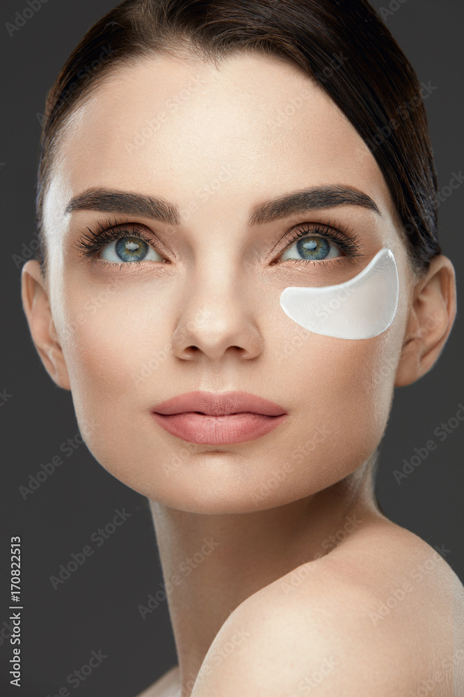 Patch Under Eye. Beautiful Woman Face With Patch On Skin Stock Photo ...