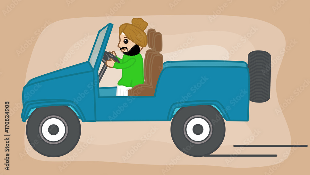 Cartoon Sardar Driving Car Stock Vector | Adobe Stock