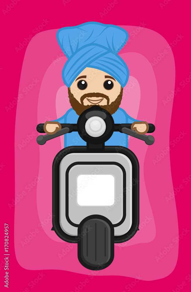 Cartoon desi indian sikh Sardar Driving Scooter Stock Vector | Adobe Stock