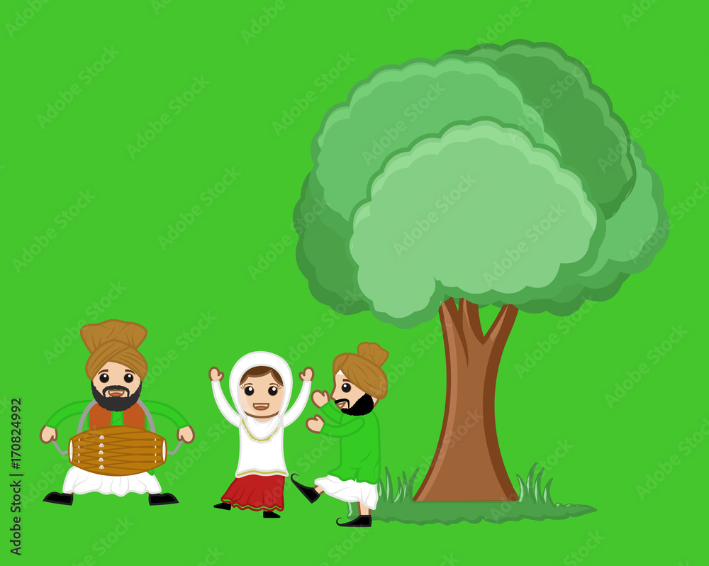 Cartoon People Dancing in Baisakhi Stock Vector | Adobe Stock