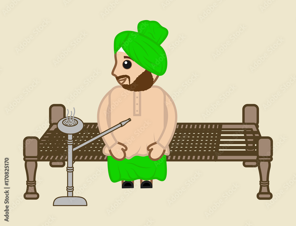 Cartoon Desi Man Smoking Hukka Stock Vector | Adobe Stock