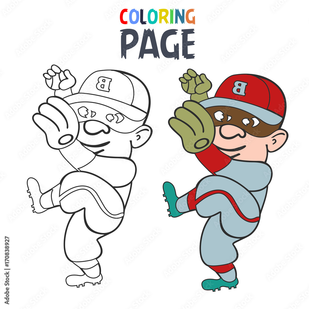 coloring page with baseball player cartoon Stock Vector | Adobe Stock