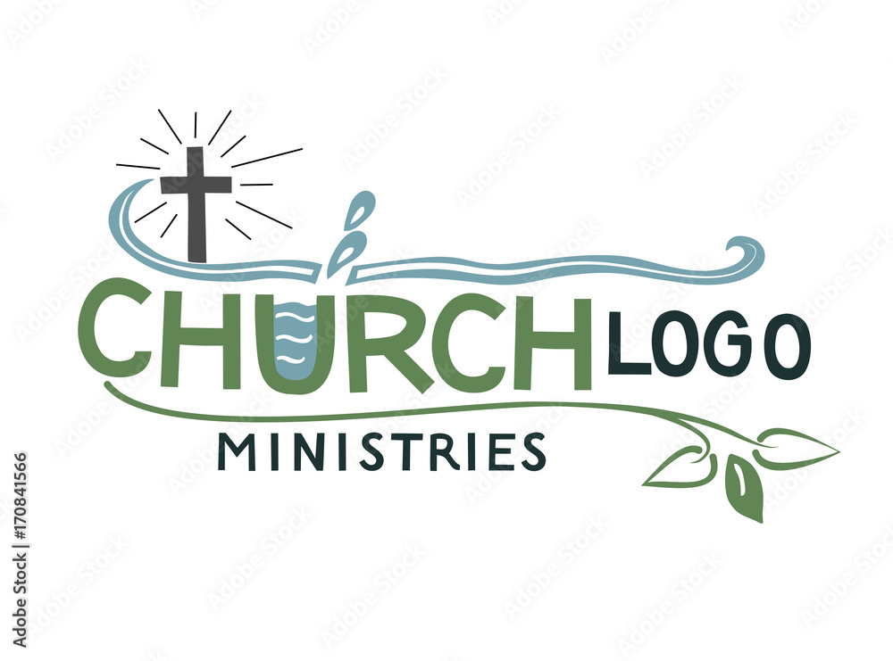 Church logo with cross and leaves. Stock Vector | Adobe Stock