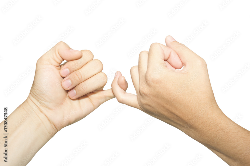 Female and male hands reconcile with clasping each other's little ...