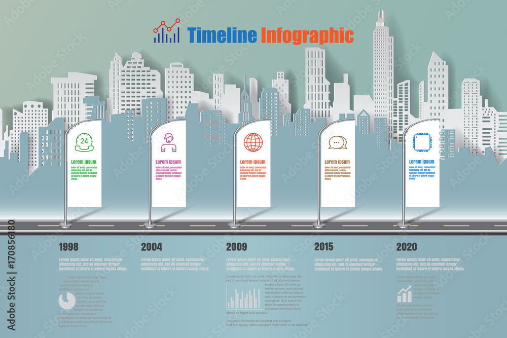 Business road map timeline infographic city designed for abstract ...