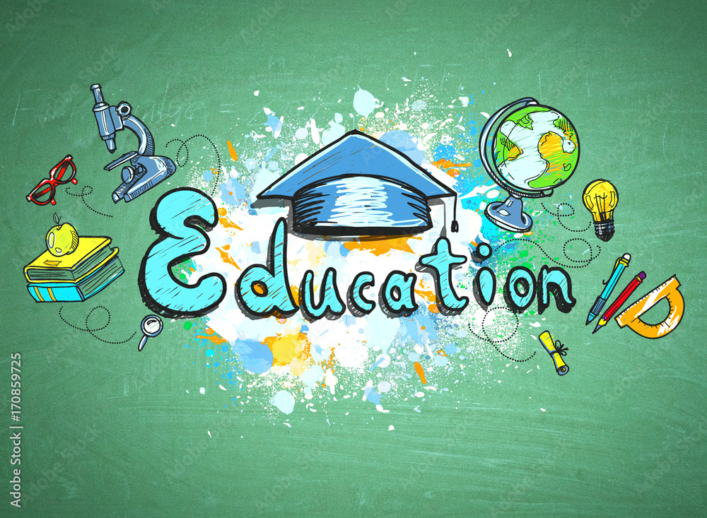 Colorful education sketch on blackboard Stock Photo | Adobe Stock