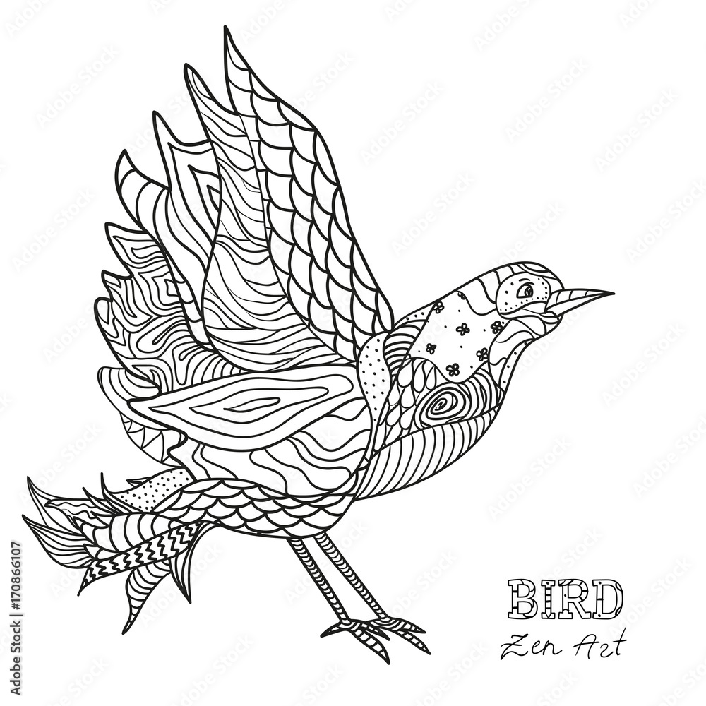 Bird. Zen art. Design Zentangle. Hand drawn bird with abstract patterns ...