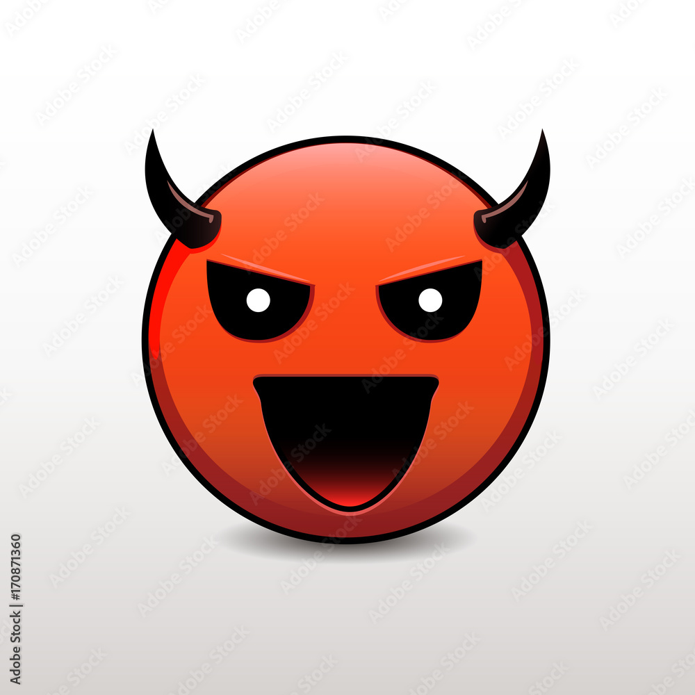 Devil emoticon with a evil smile. Vector emoji smiley Stock Vector ...