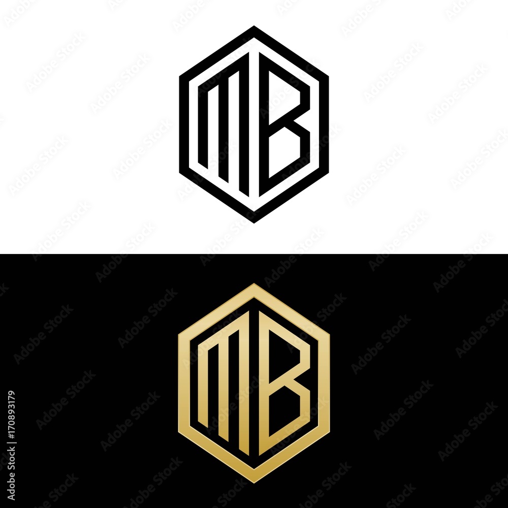 initial letters logo mb black and gold monogram hexagon shape vector ...