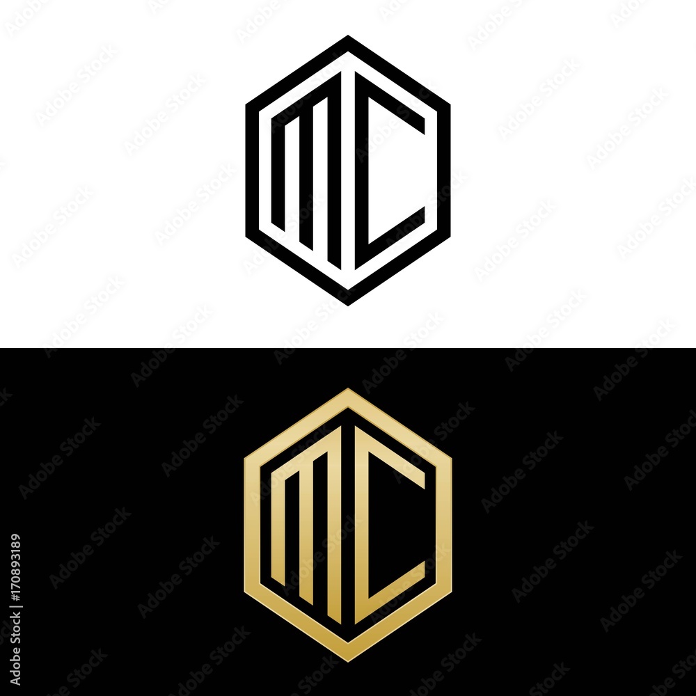 initial letters logo mc black and gold monogram hexagon shape vector ...