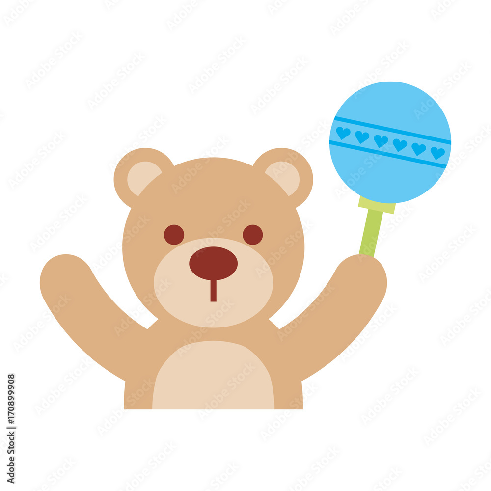 baby shower teddy boy rattler toy animal vector illustration Stock ...