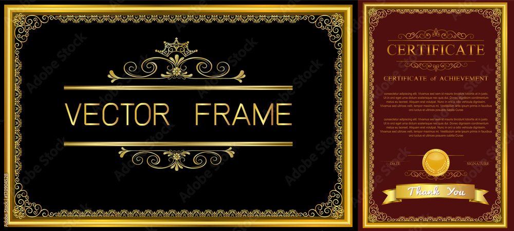 Gold border design, frame photo template, certificate template with ...