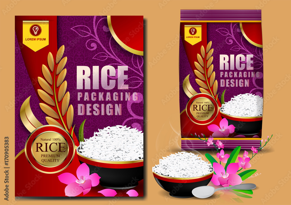 Rice Thailand food Logo Products and Fabric Background Thai Arts ...