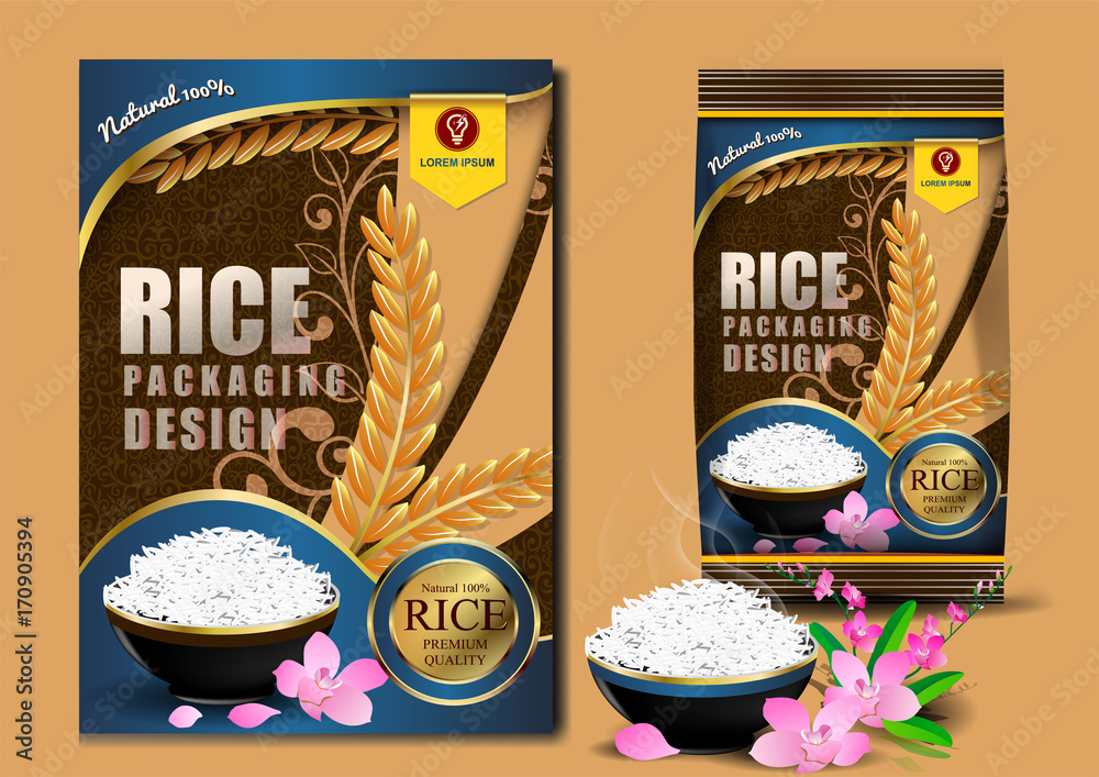 Rice Thailand food Logo Products and Fabric Background Thai Arts ...