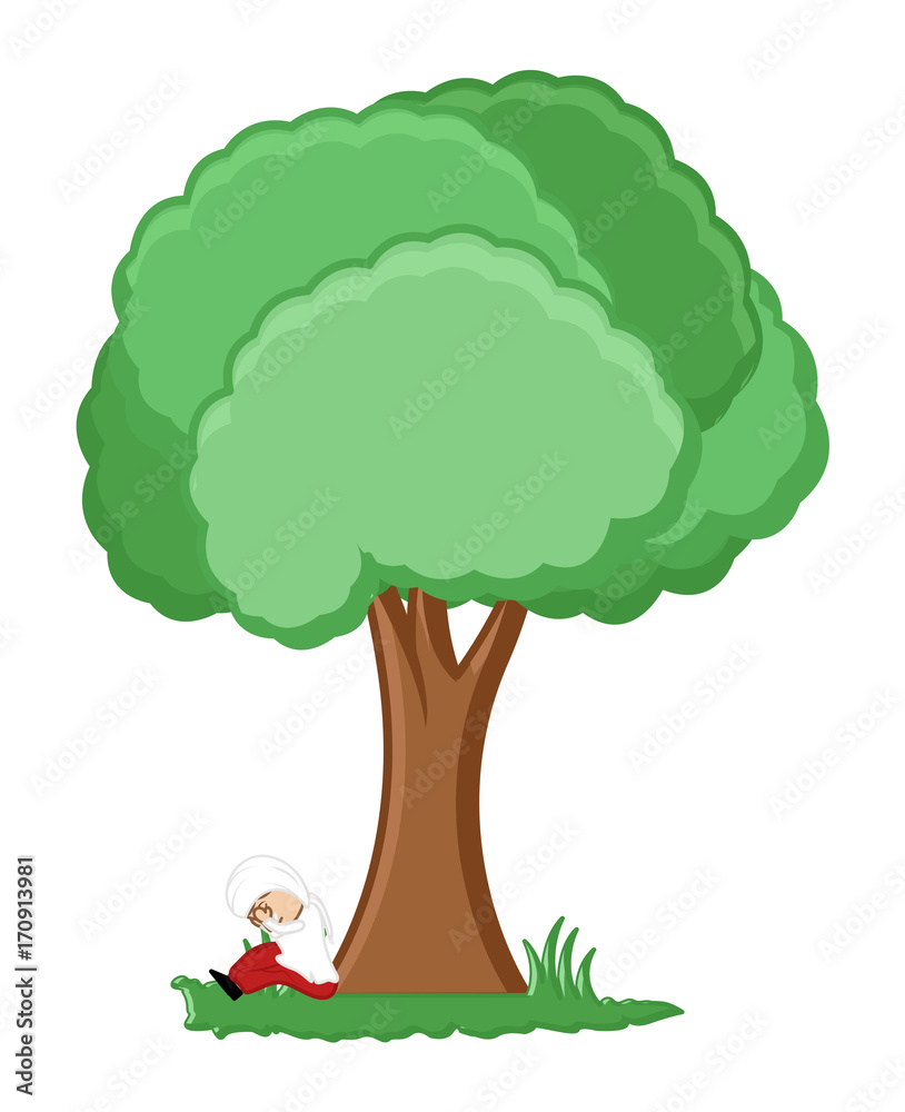 Girl Sitting Against Tree Cartoon