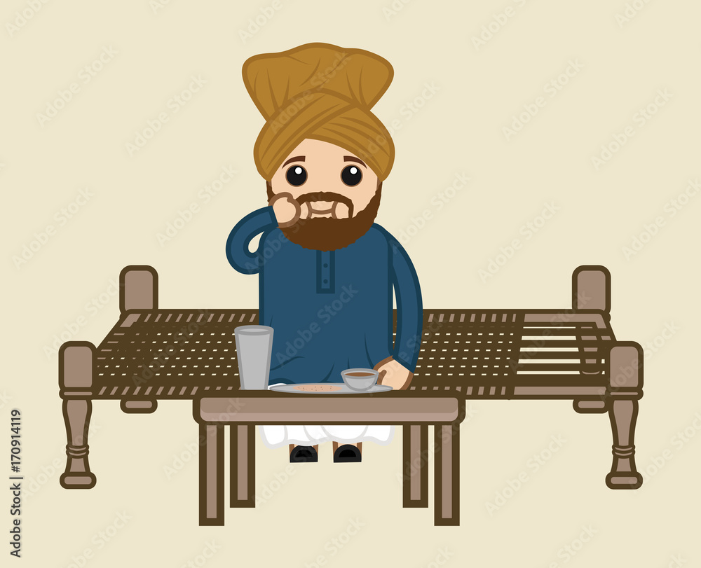 Cartoon Indian Man Eating Stock Vector | Adobe Stock
