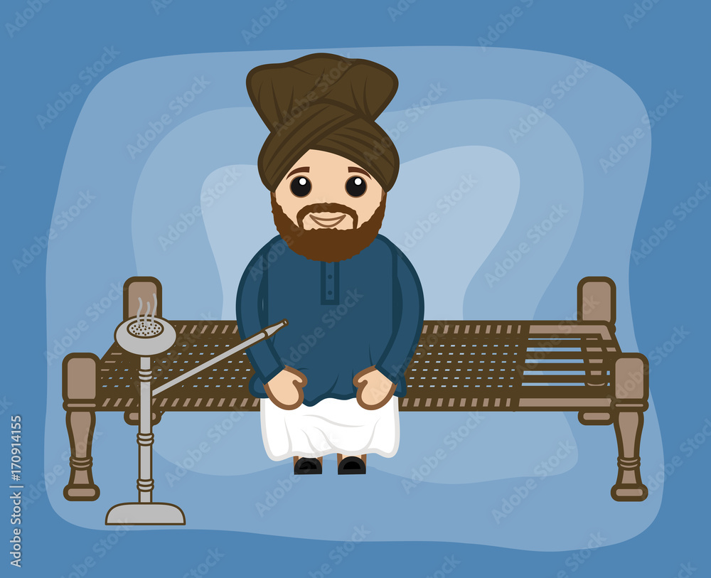 Cartoon Sardar Character with Hukka Stock Vector | Adobe Stock