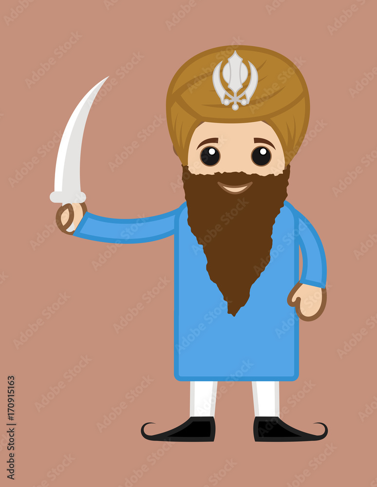 Cartoon Khalsa Sardar with Kripan Vector Stock Vector | Adobe Stock