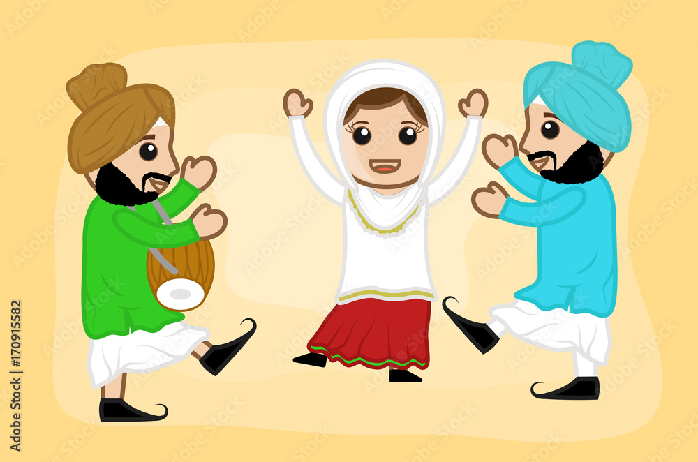 Cartoon Punjabi People Celebrating Baisakhi Stock Vector | Adobe Stock