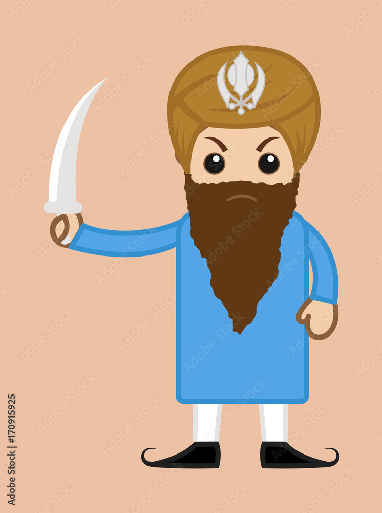 Angry Cartoon Khalsa Sardar with Kripan Vector Stock Vector | Adobe Stock