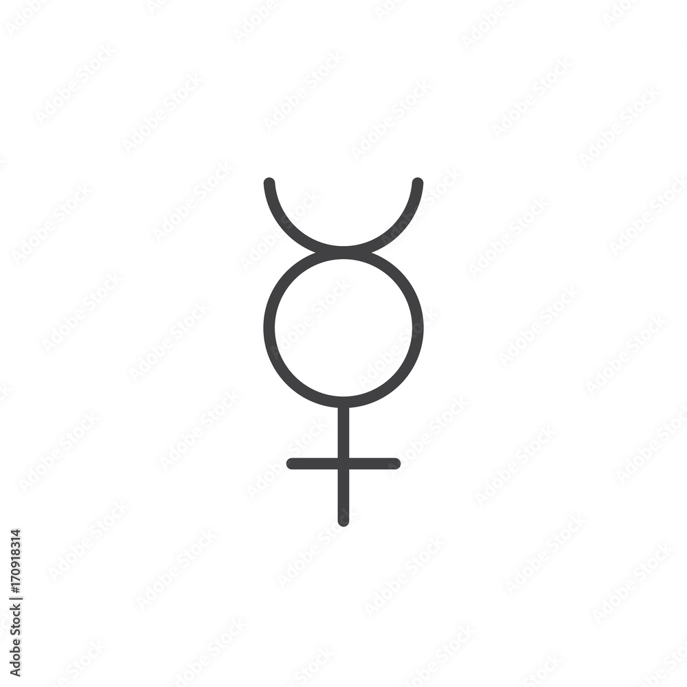 Mercury symbol line icon, outline vector sign, linear style pictogram ...
