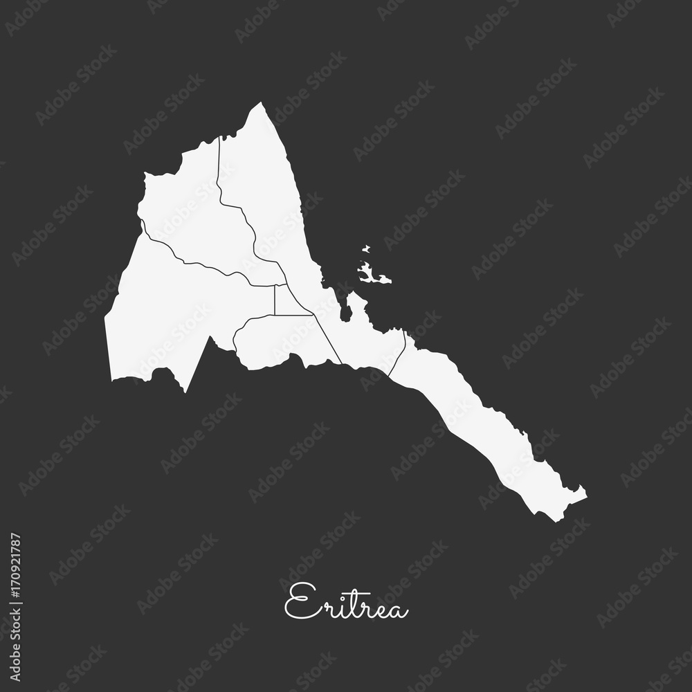 Eritrea Region Map White Outline On Grey Background Detailed Map Of Eritrea Regions Vector