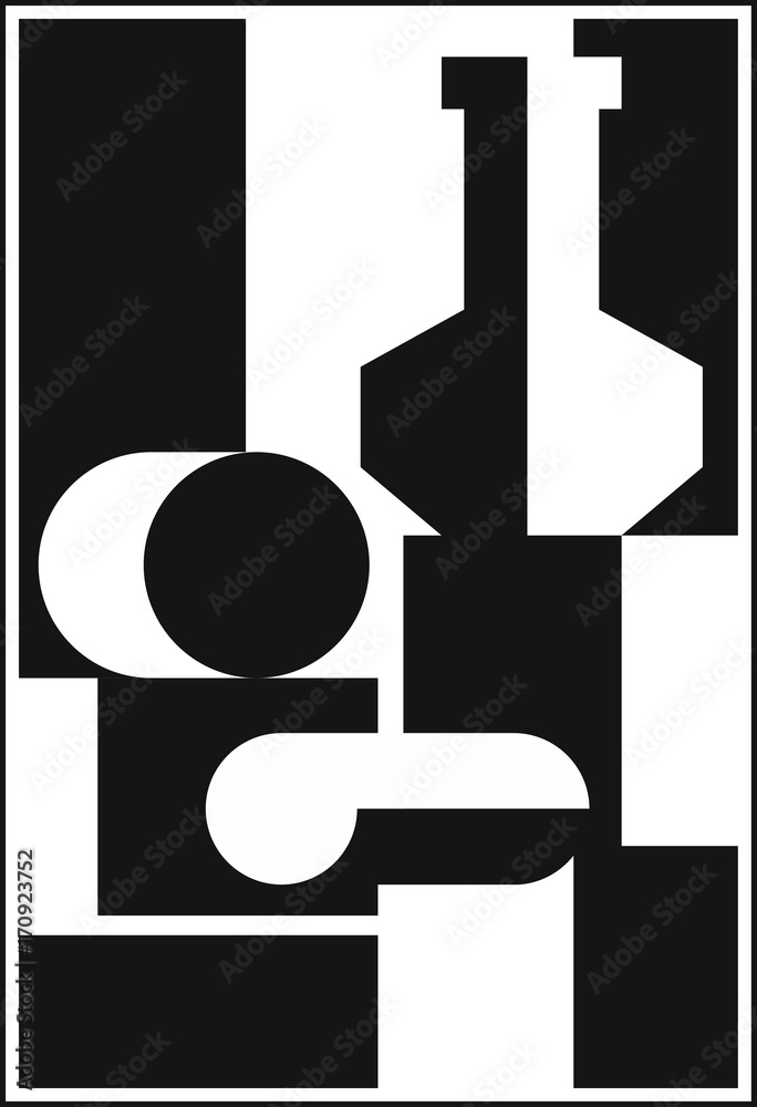 Vetor de Black and white formal still life of geometric shapes ...