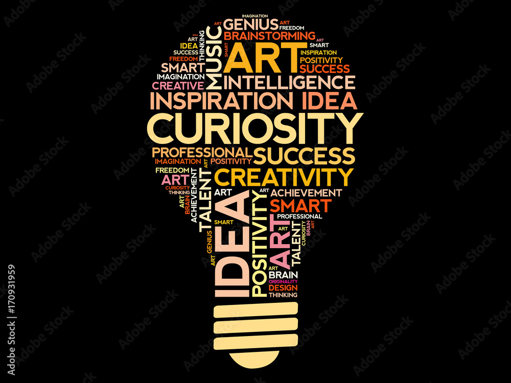 Curiosity bulb word cloud collage concept Stock Vector | Adobe Stock