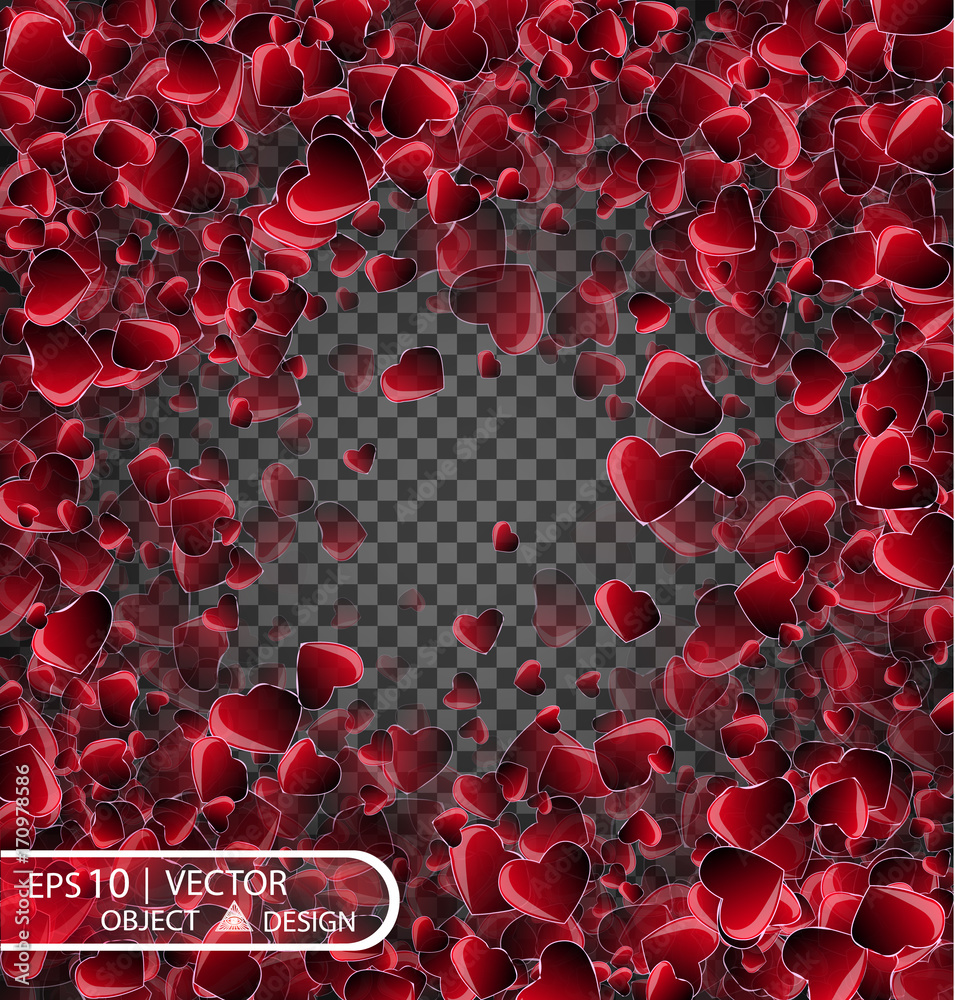 Vector Festive illustration of falling shiny red hearts isolated on a ...
