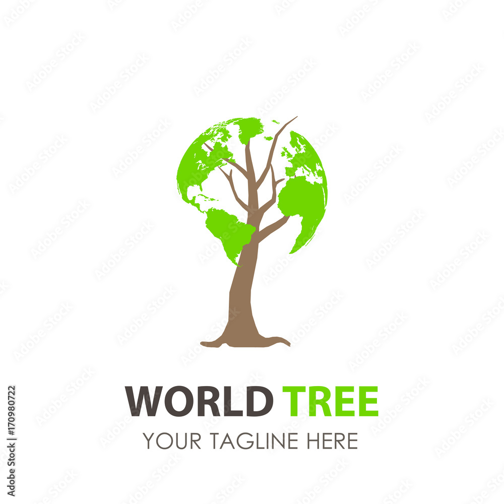 Logo tree world design vector green eco leaf icon illustration nature ...