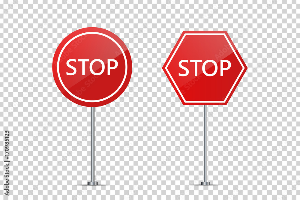 Vector set of realistic isolated street road stop signs for decoration ...