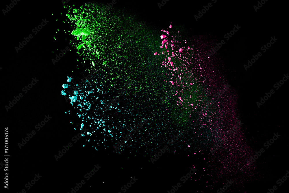 Bizarre forms of powder painted and flour combined explode in front of ...