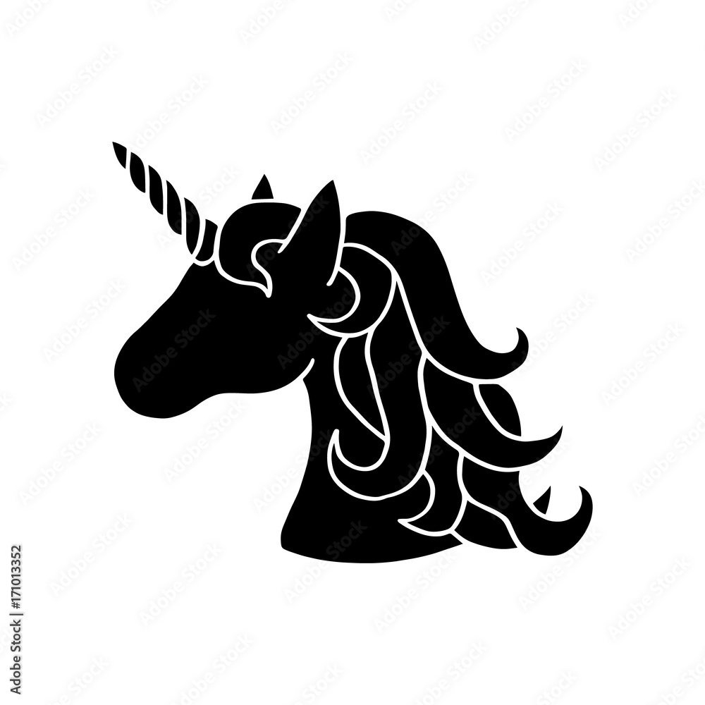 Black silhouette of unicorn. Vector illustration drawing, isolated on ...