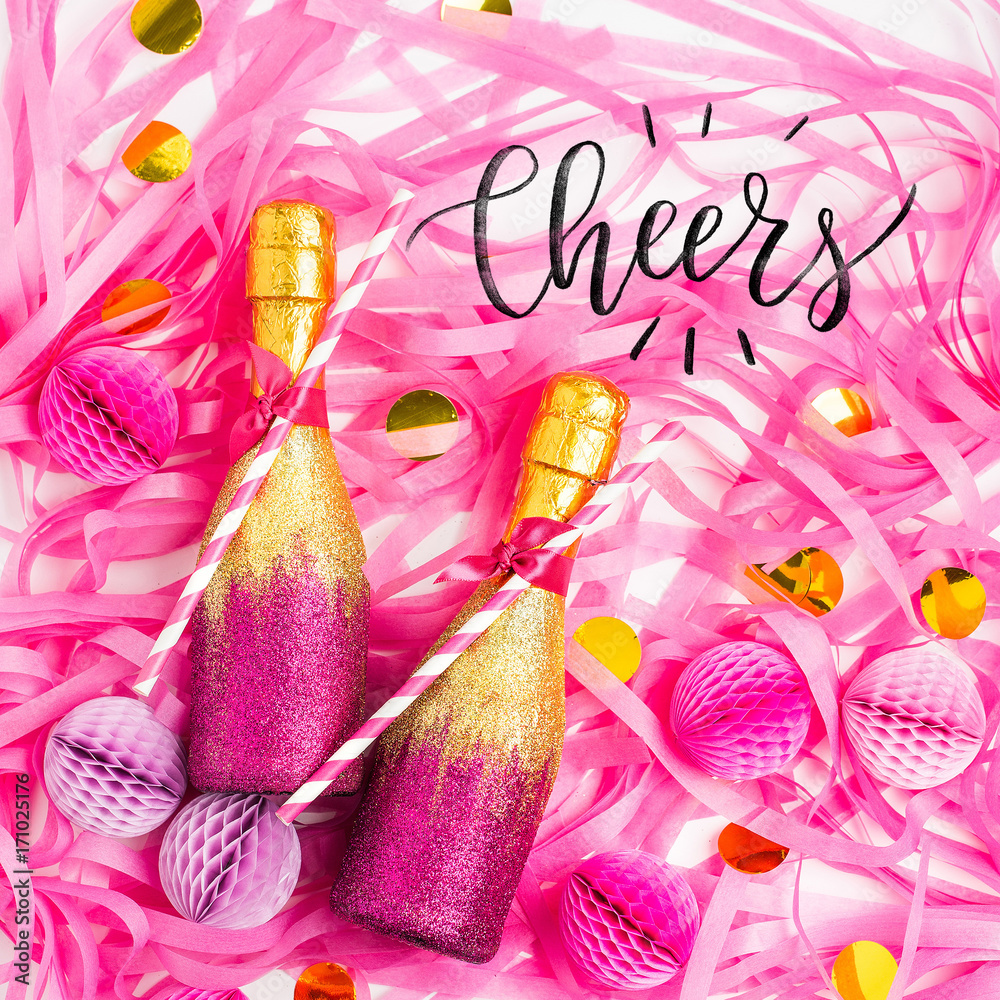 Pink and Gold Mini individual bottles for toasting of champagne with ...