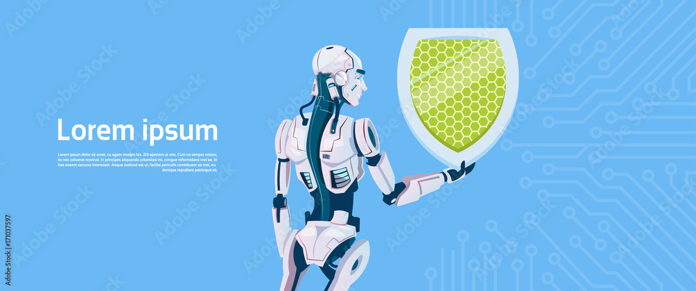 Modern Robot Hold Shield Data Protection Concept, Futuristic Artificial ...