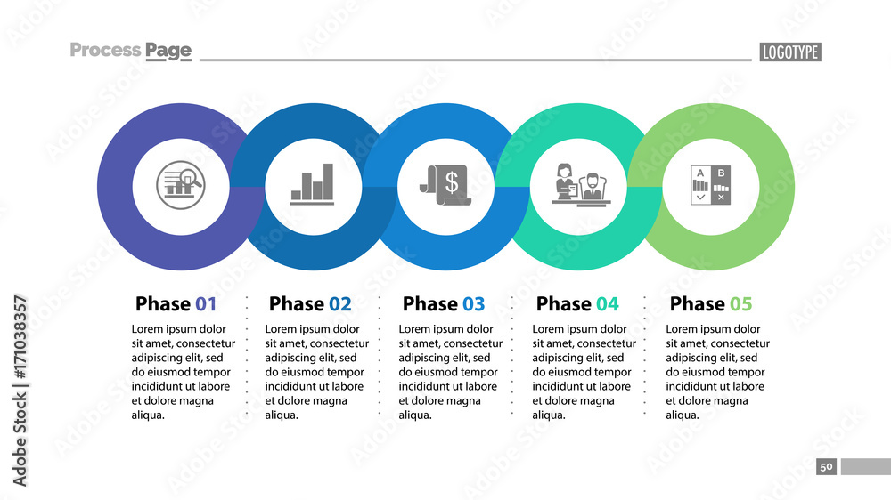 Sequence Of Five Phases Slide Template Stock Vector | Adobe Stock