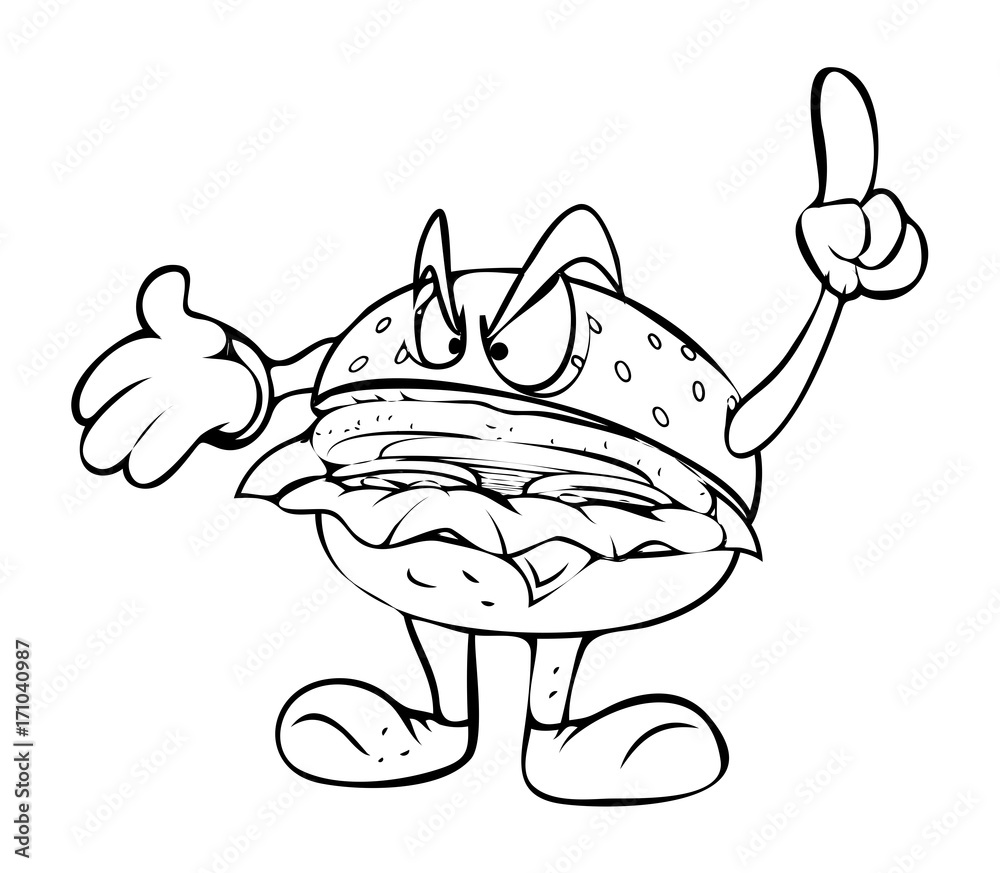 Angry Cartoon Burger Vector Drawing Stock Vector | Adobe Stock