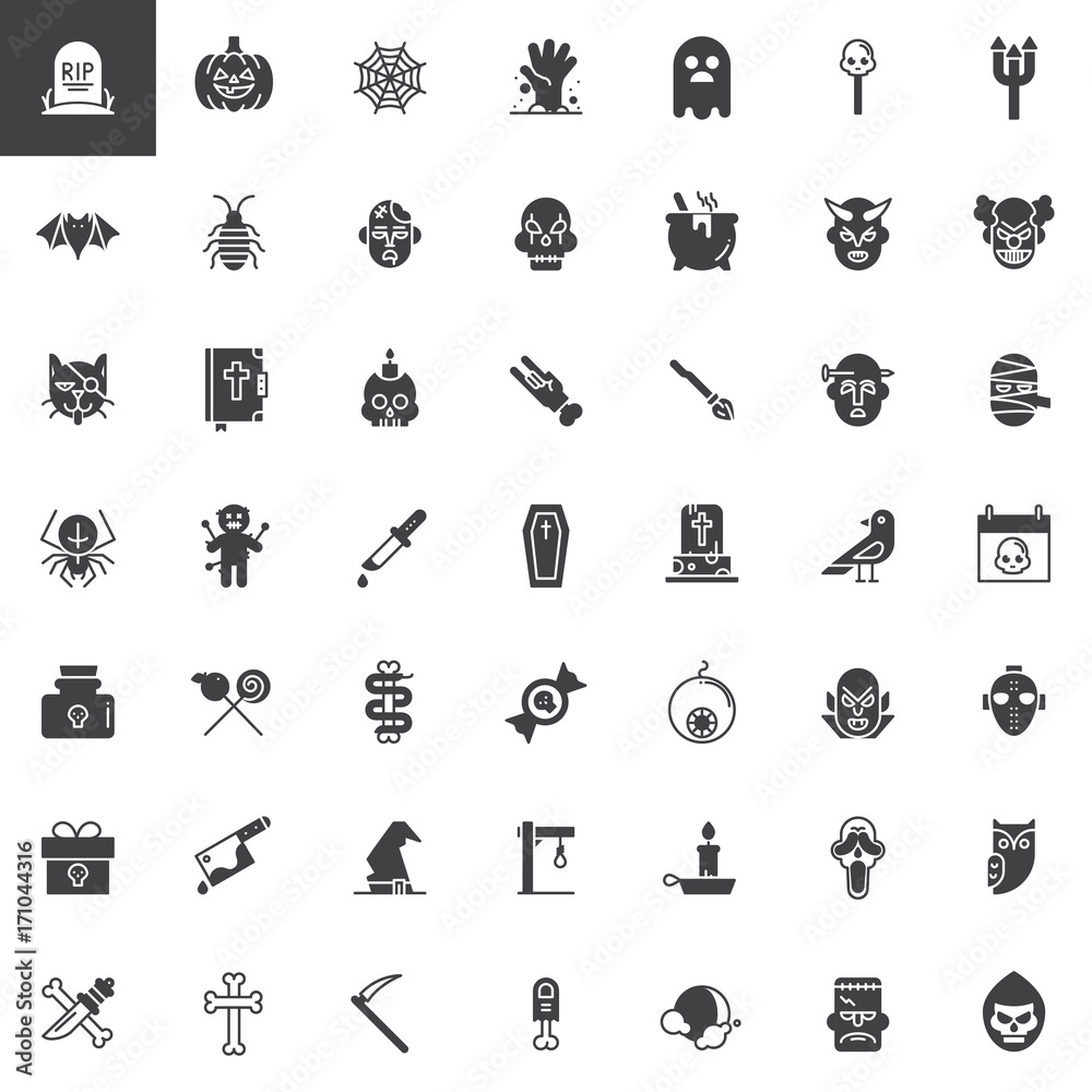 Halloween vector icons set, modern solid symbol collection, filled ...