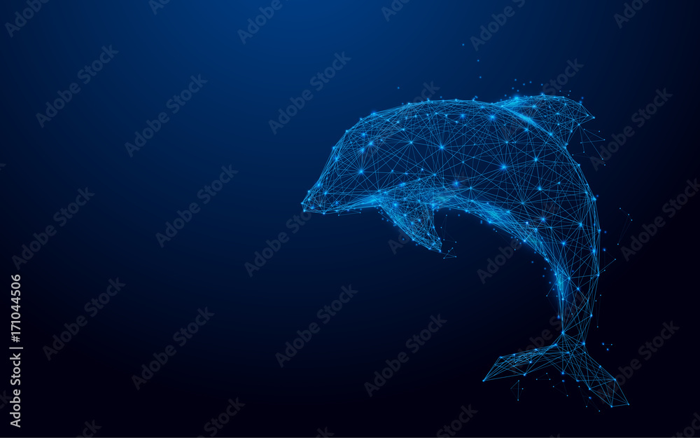 Wireframe dolphin mesh from a starry on blue background Stock Vector ...